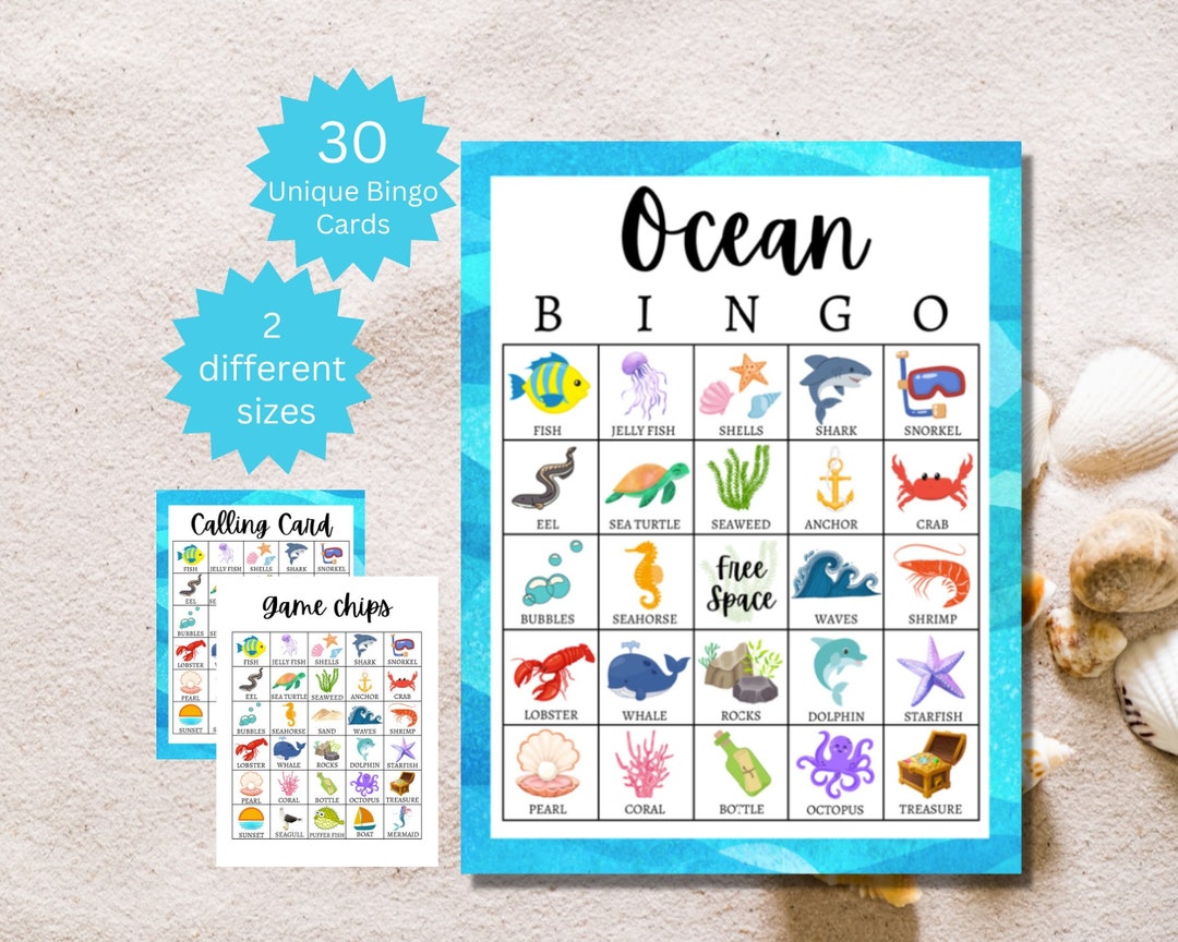 Ocean Bingo Cards, Printable Under the Sea Party Game, Summer Activity ...