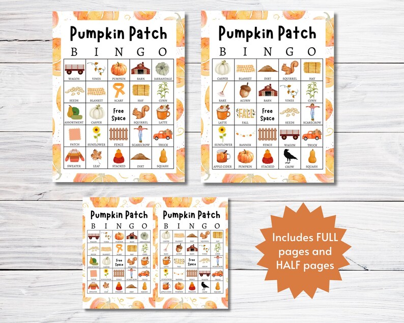 Pumpkin Patch Bingo Cards, Printable Fall Party Game for Kids, Teens ...