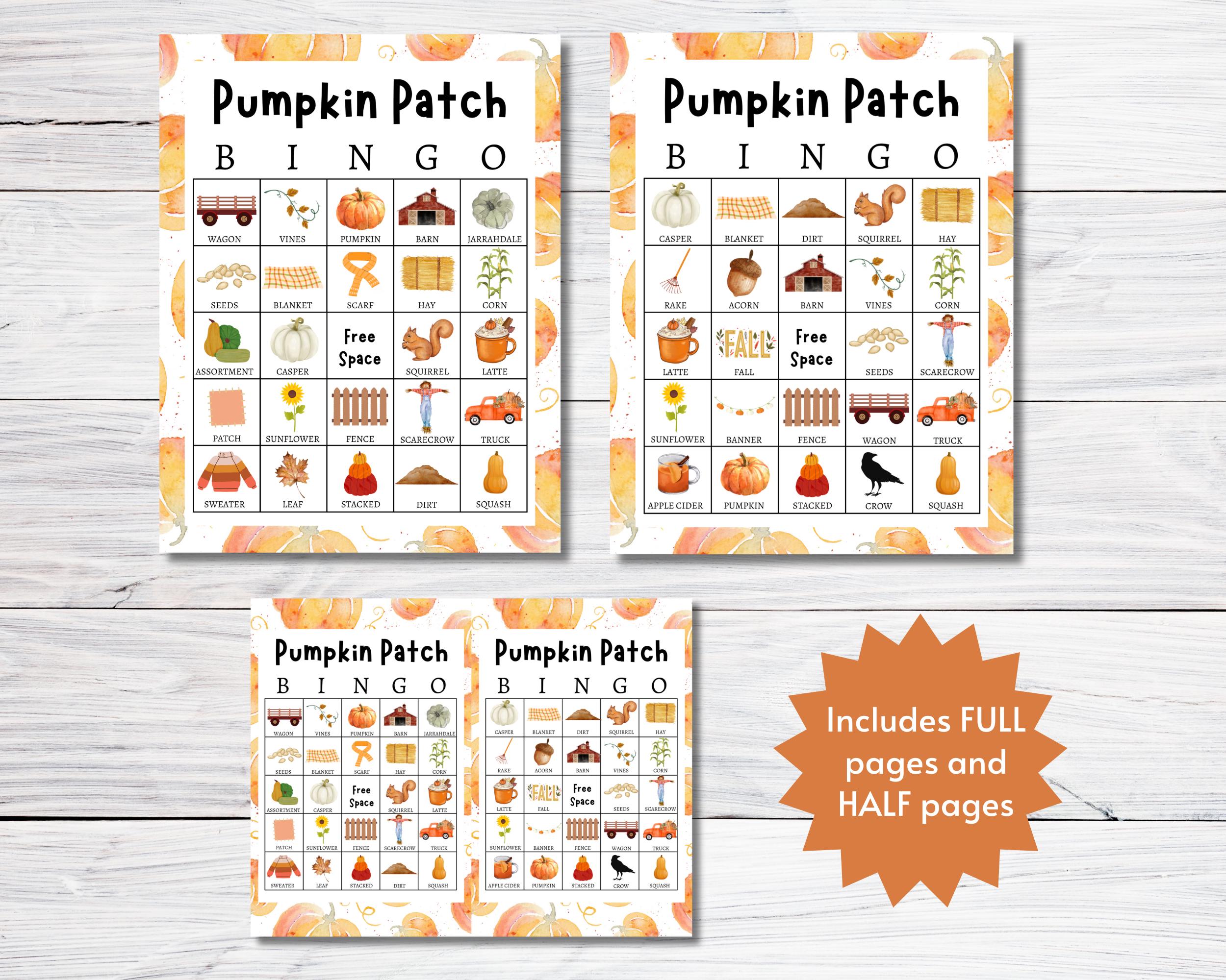 Pumpkin Patch Bingo Cards, Printable Fall Party Game for Kids, Teens ...