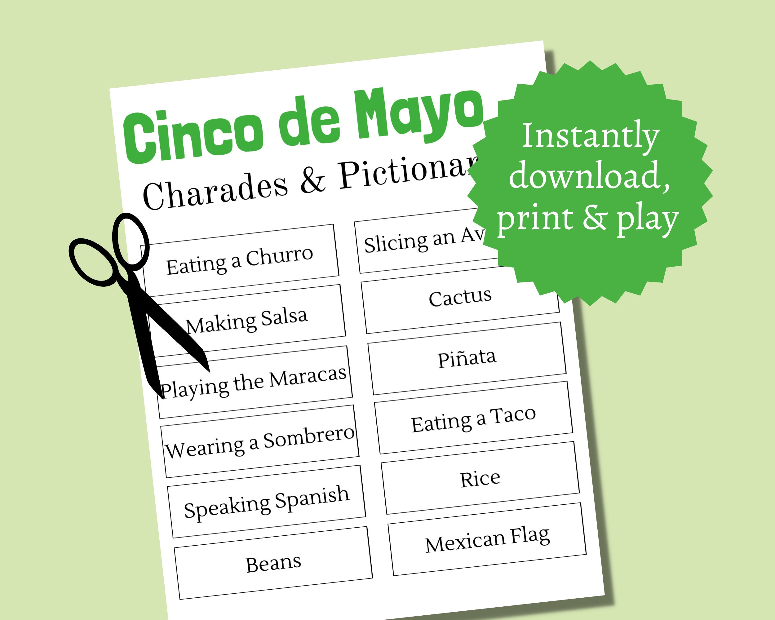 Cinco De Mayo Charades, Printable Cinco De Mayo Pictionary Cards, May ...