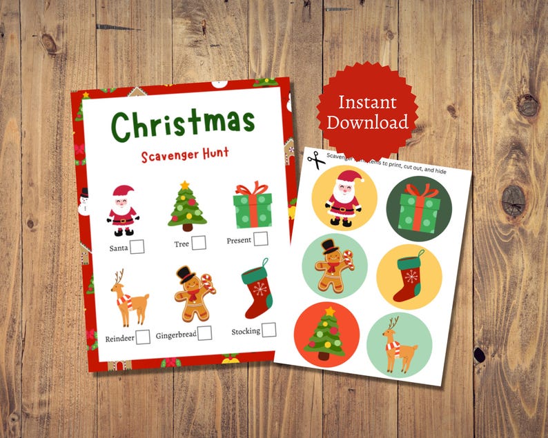 Christmas Scavenger Hunt for Kids, Printable Holiday Party Game for ...