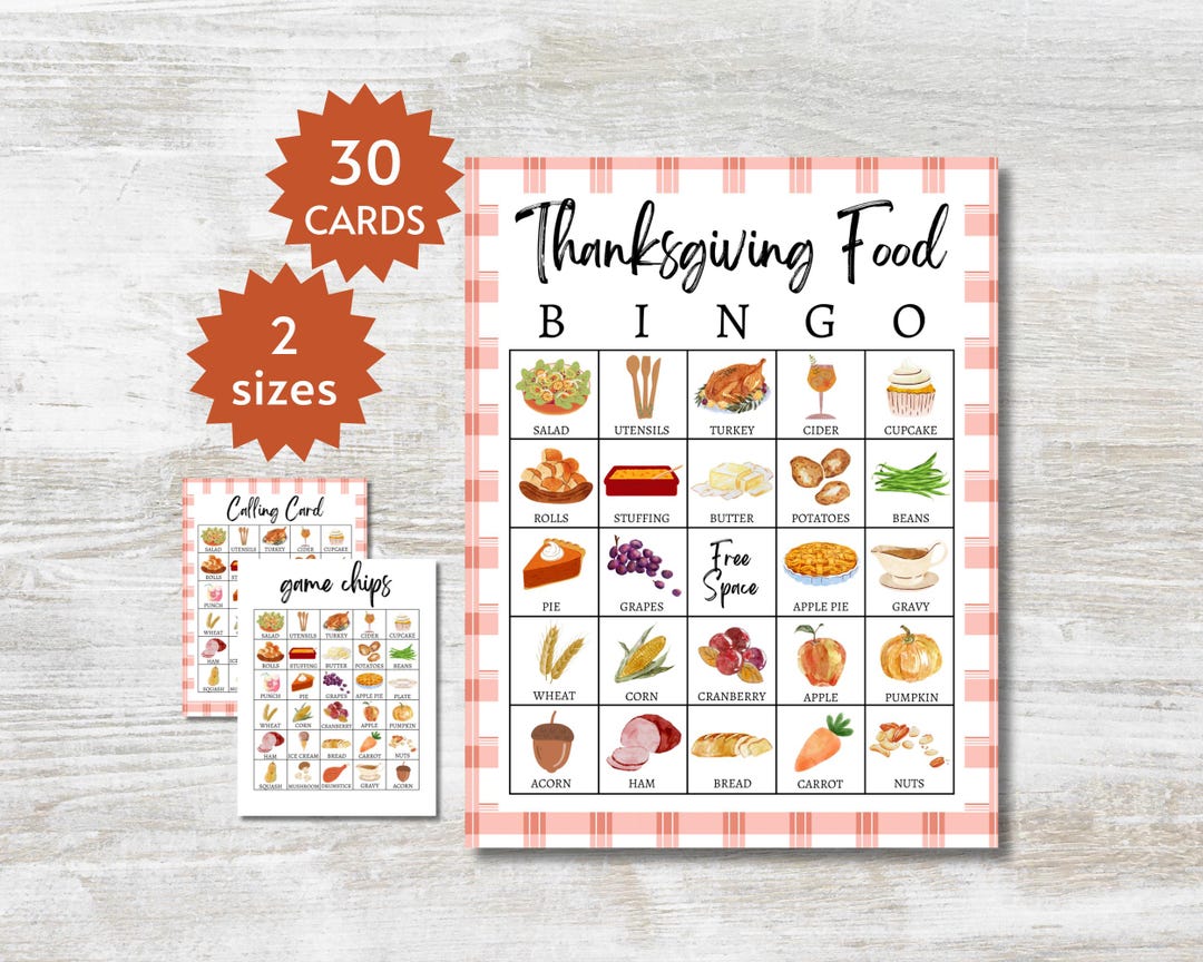 Thanksgiving Food Bingo, Printable Thanksgiving Family Party Game ...