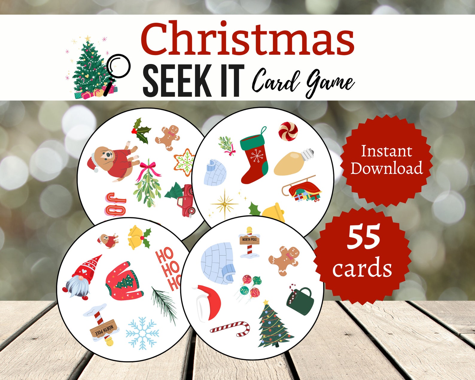 Christmas Seek It Game, Christmas Card Game Printable, Christmas Party ...
