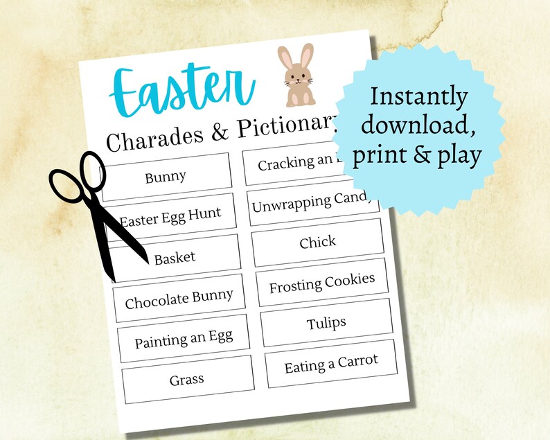 Easter Charades and Pictionary Cards, Printable Easter Party Game for ...