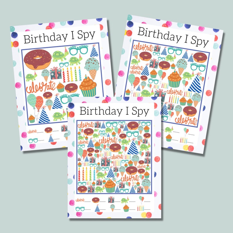 Birthday I Spy Game, Printable Birthday Party Game for Kids, Cute ...