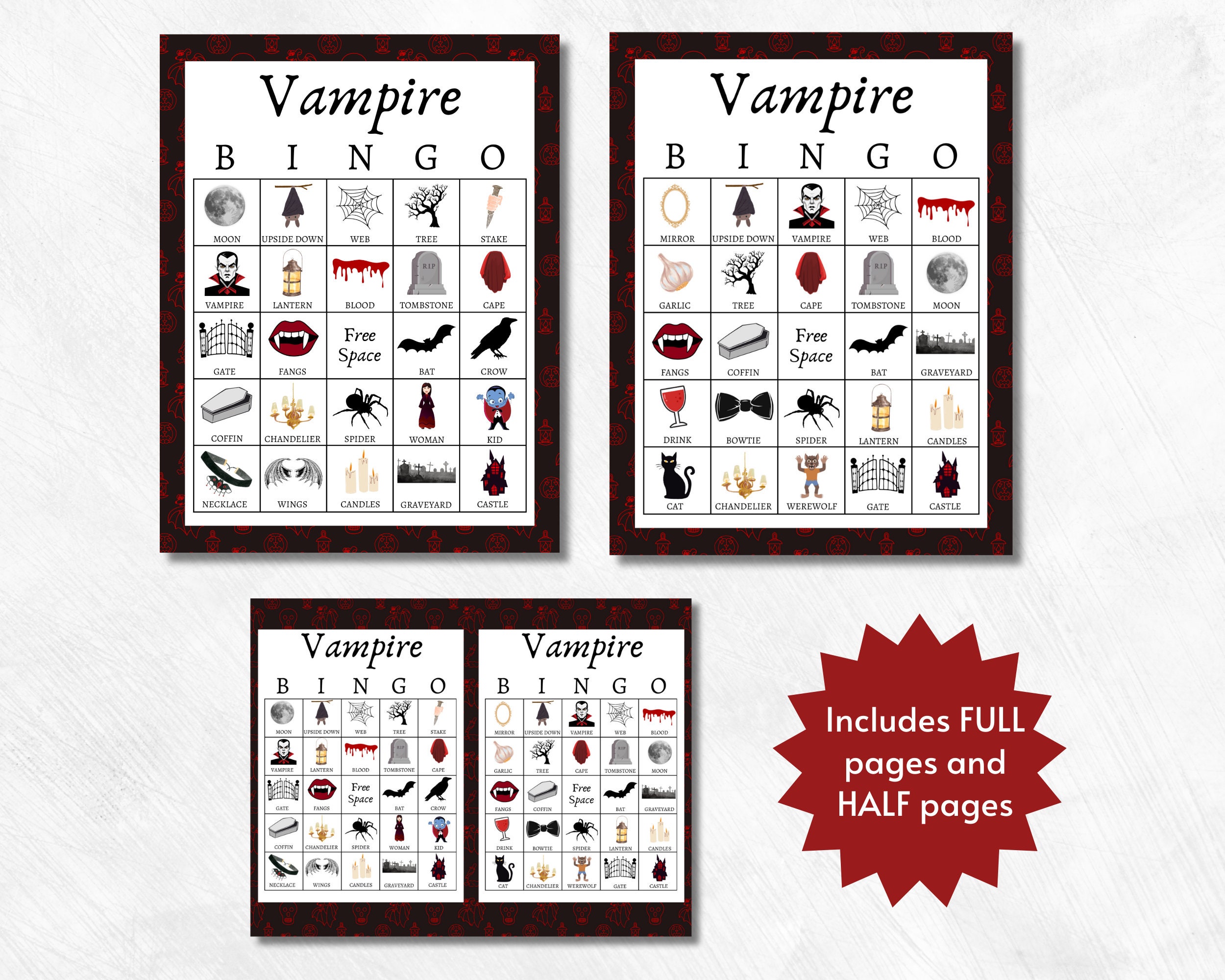 Vampire Bingo Cards, Printable Dracula Party Game for Kids, Teens, and ...