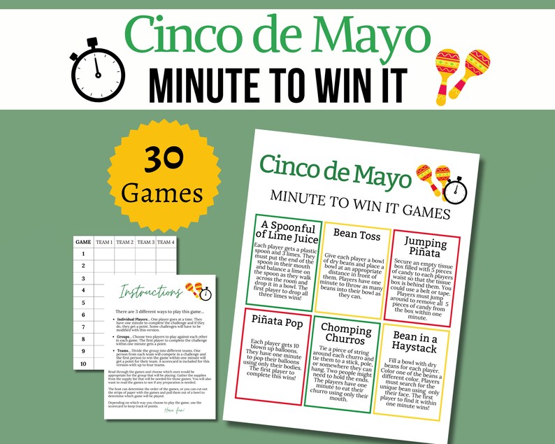 Cinco De Mayo Minute to Win It, Printable May 5th Party Games for Kids ...