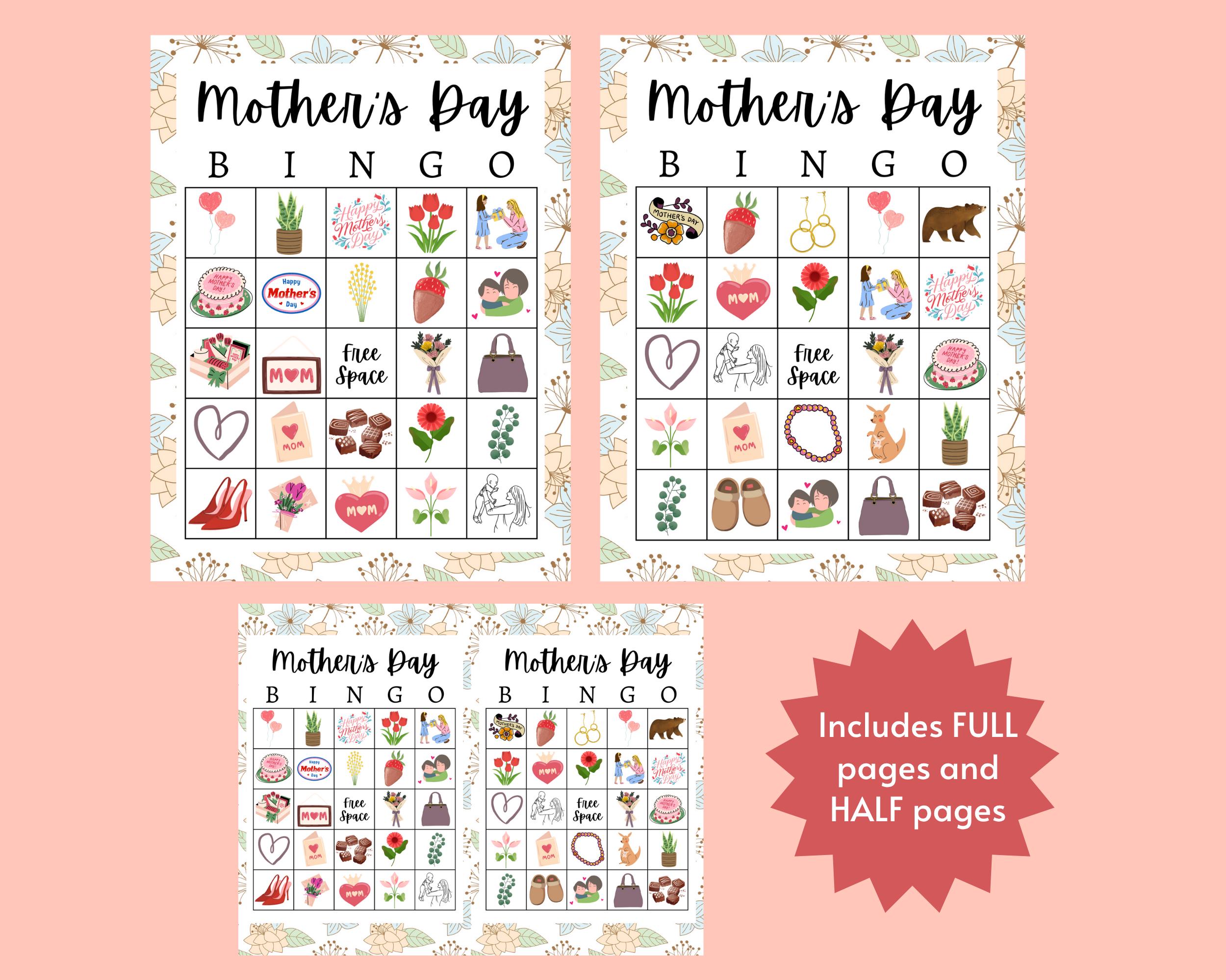 Mother's Day Bingo Cards Bundle, Printable Mom Day Activity for Kids ...