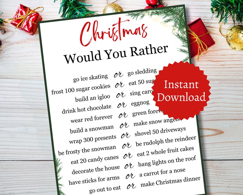 Christmas Would You Rather Game, Printable Holiday Party Game, This or ...