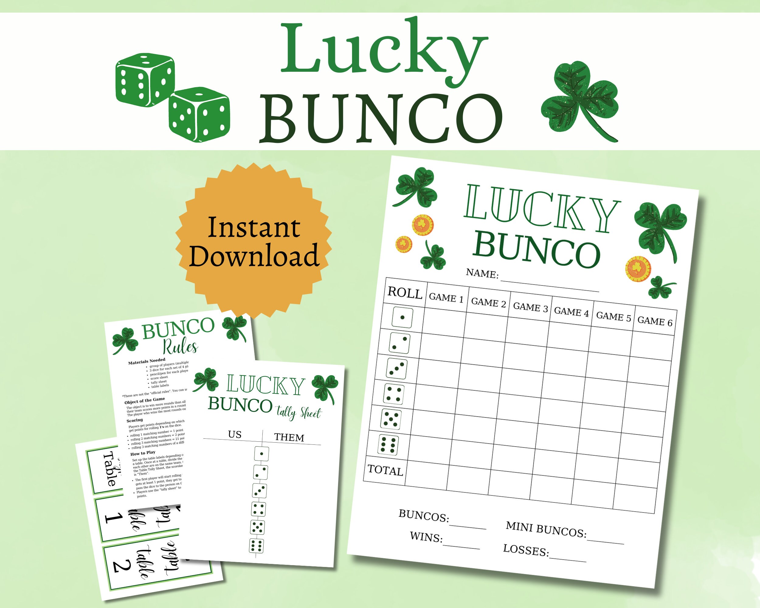 St. Patrick's Bunco, Printable Lucky Bunco Bundle, Saint Patricks Day ...