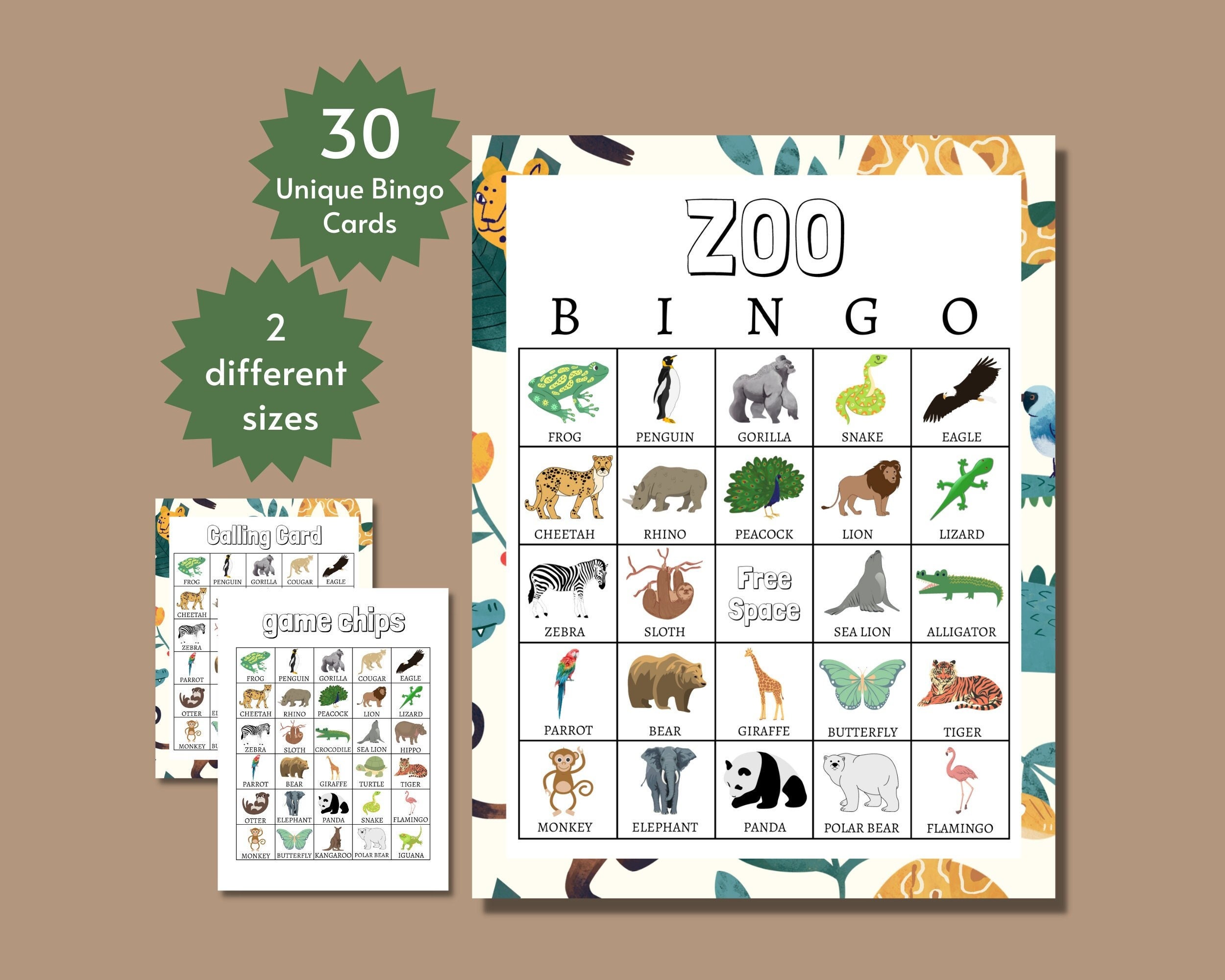Zoo Bingo, Zoo Animals Game, Animal Bingo, Printable Bingo Game for ...