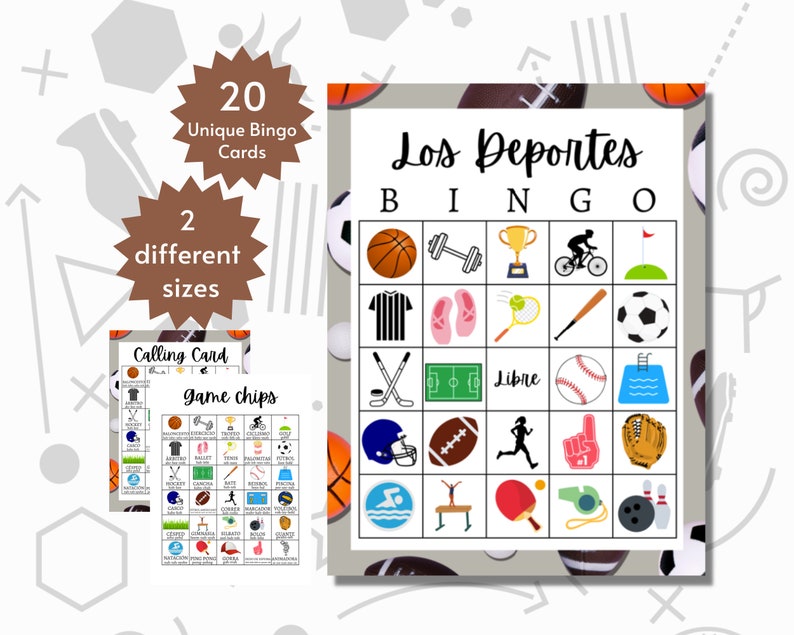 Spanish Bingo, Spanish Learning Game for Kids, Spanish Sports Activity ...