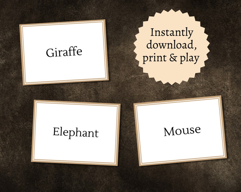 Animal Charades Cards, Printable Animal-themed Pictionary, Animal Party ...