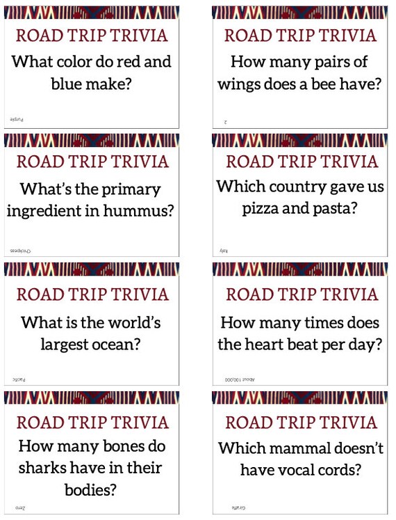 Printable Road Trip Trivia