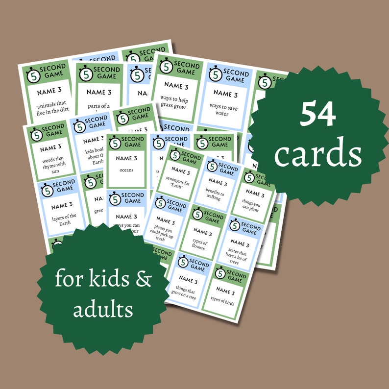 Earth Day 5 Seconds Game, Printable Earth Day Party Game for Kids ...