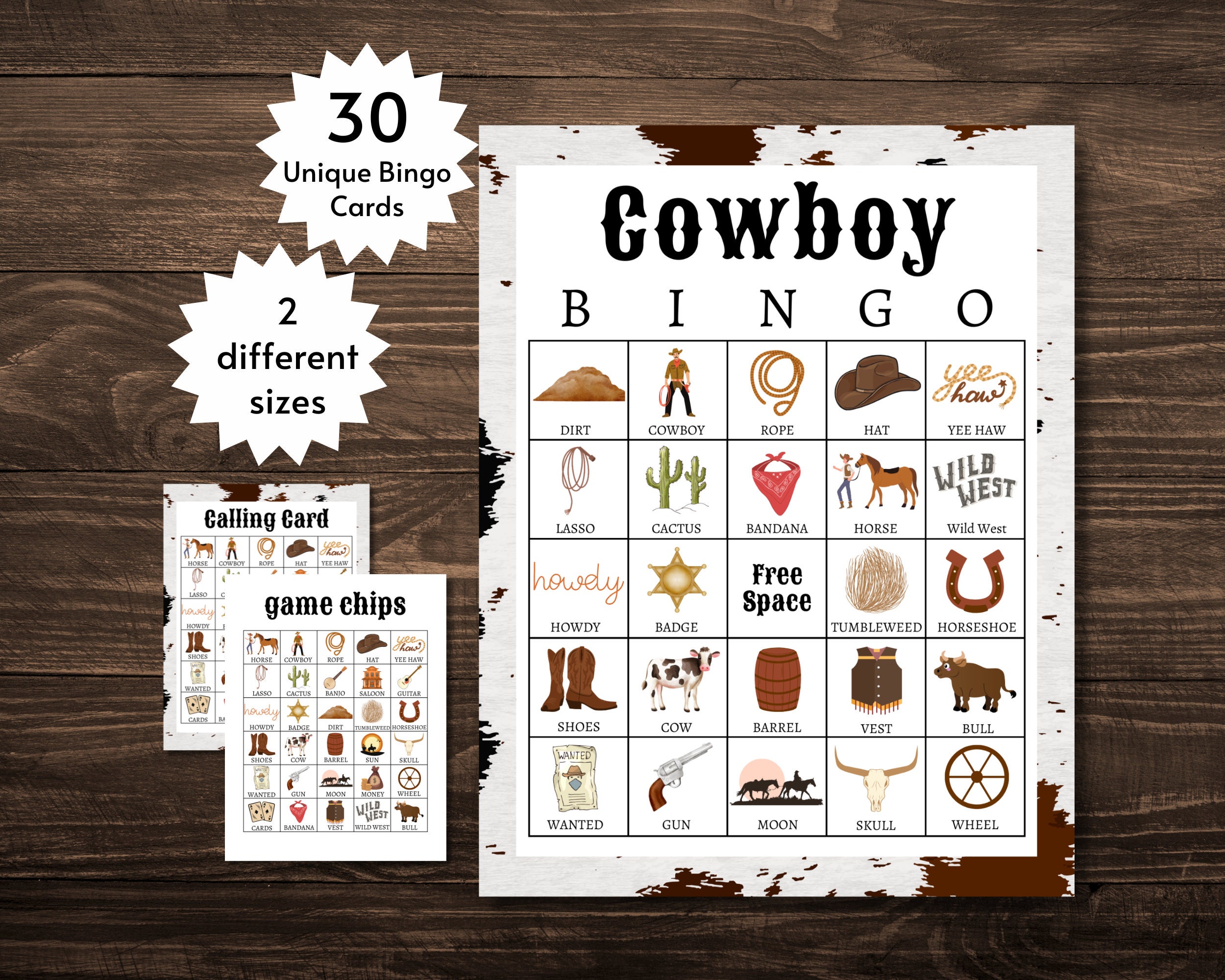 Cowboy Bingo Cards, Printable Wild West Party Game for Kids, Teens, and ...