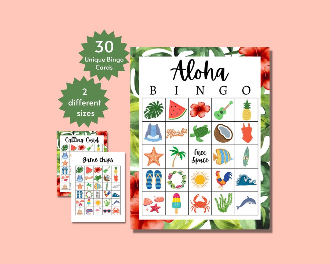 Aloha Bingo Cards, Summer Luau Party Game for Kids, Teens, and Adults ...