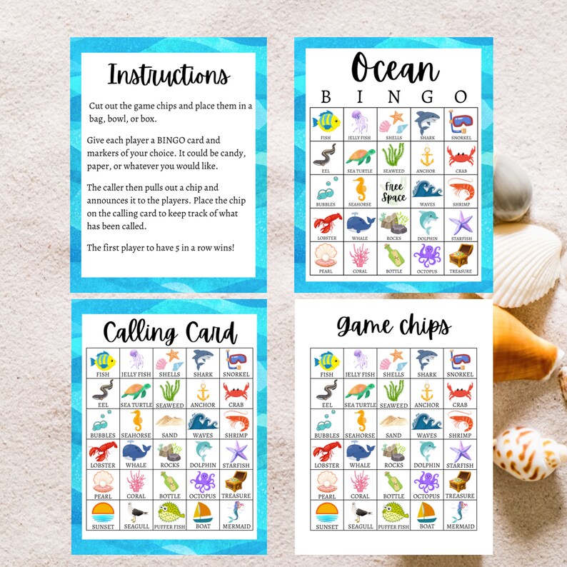 Ocean Bingo Cards, Printable Under the Sea Party Game, Summer Activity ...
