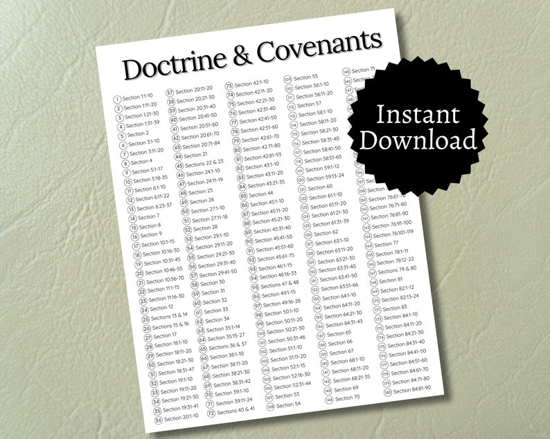 365 Days Doctrine and Covenants Reading Chart, 2025 Come Follow Me ...