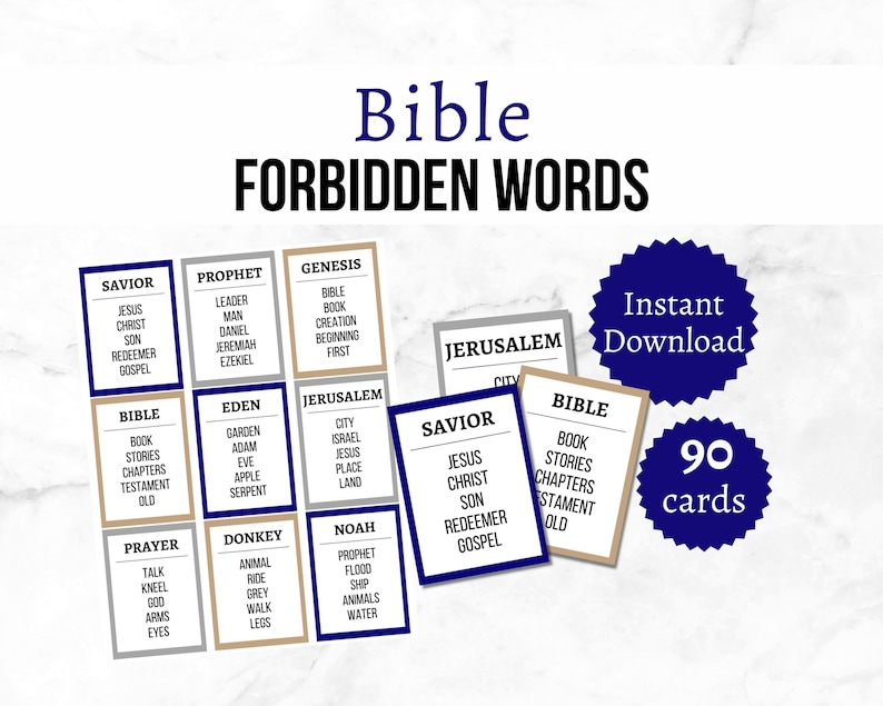 Bible Party Game, Printable Bible Forbidden Words, Christian Youth ...