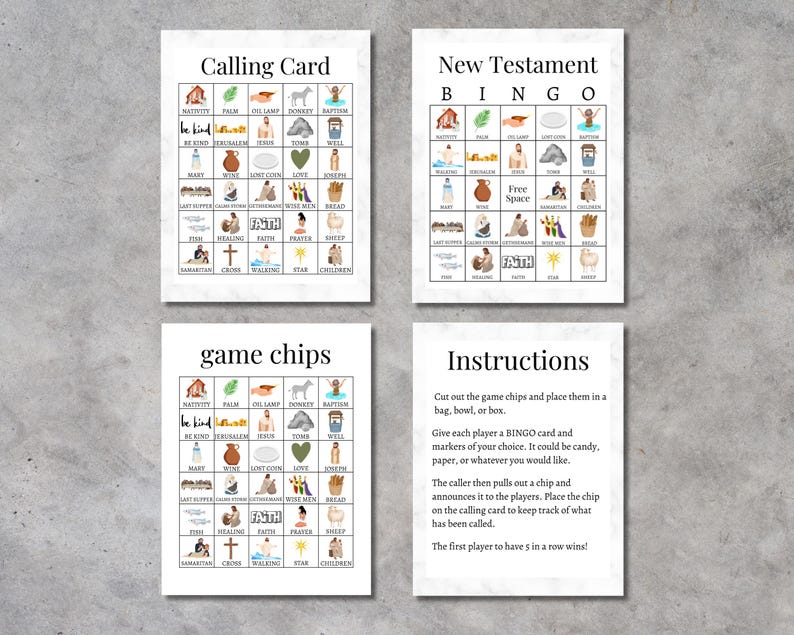 New Testament Bingo Cards, Bible Party Game for Kids, Teens, and Adults ...