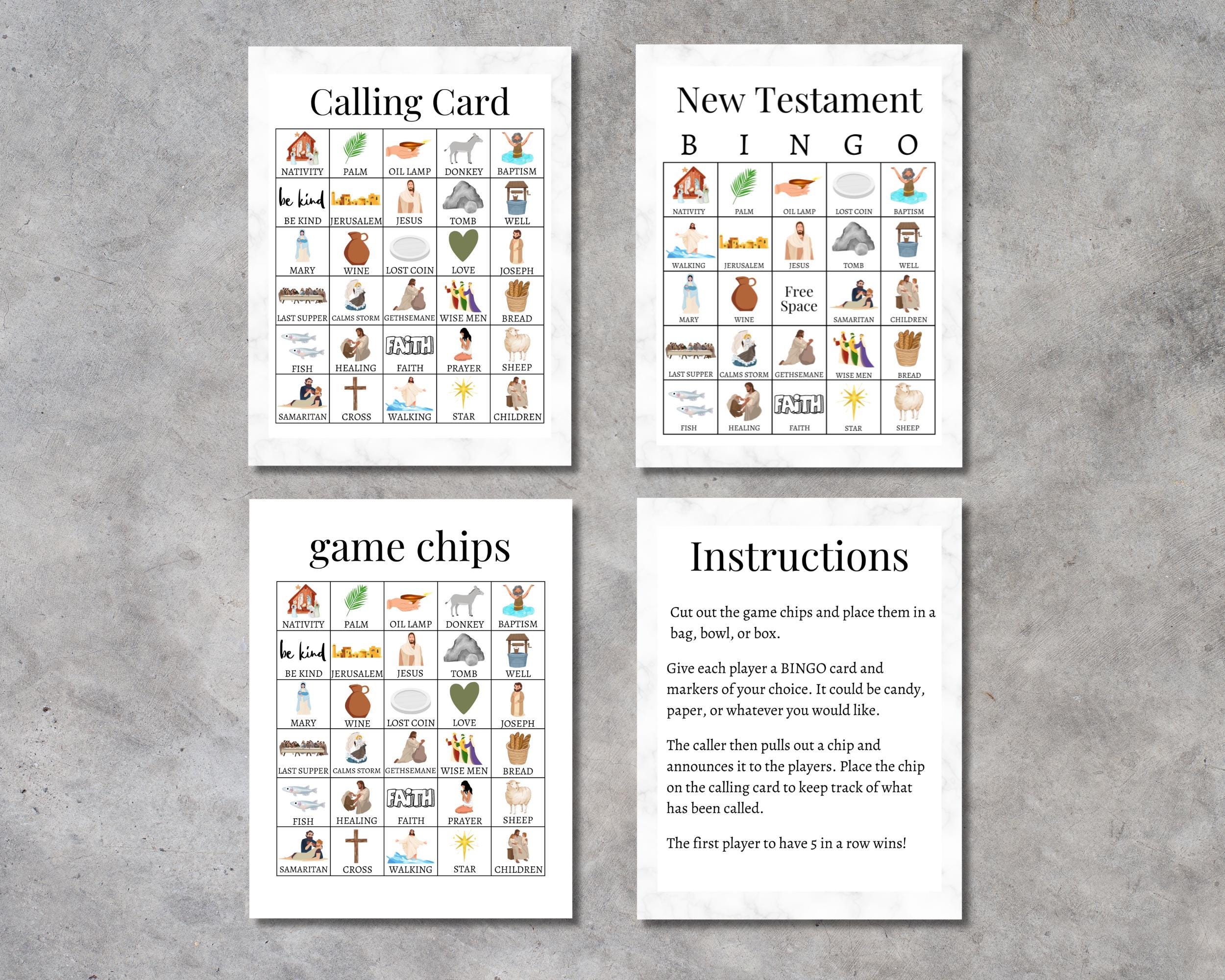 New Testament Bingo Cards, Bible Party Game for Kids, Teens, and Adults ...