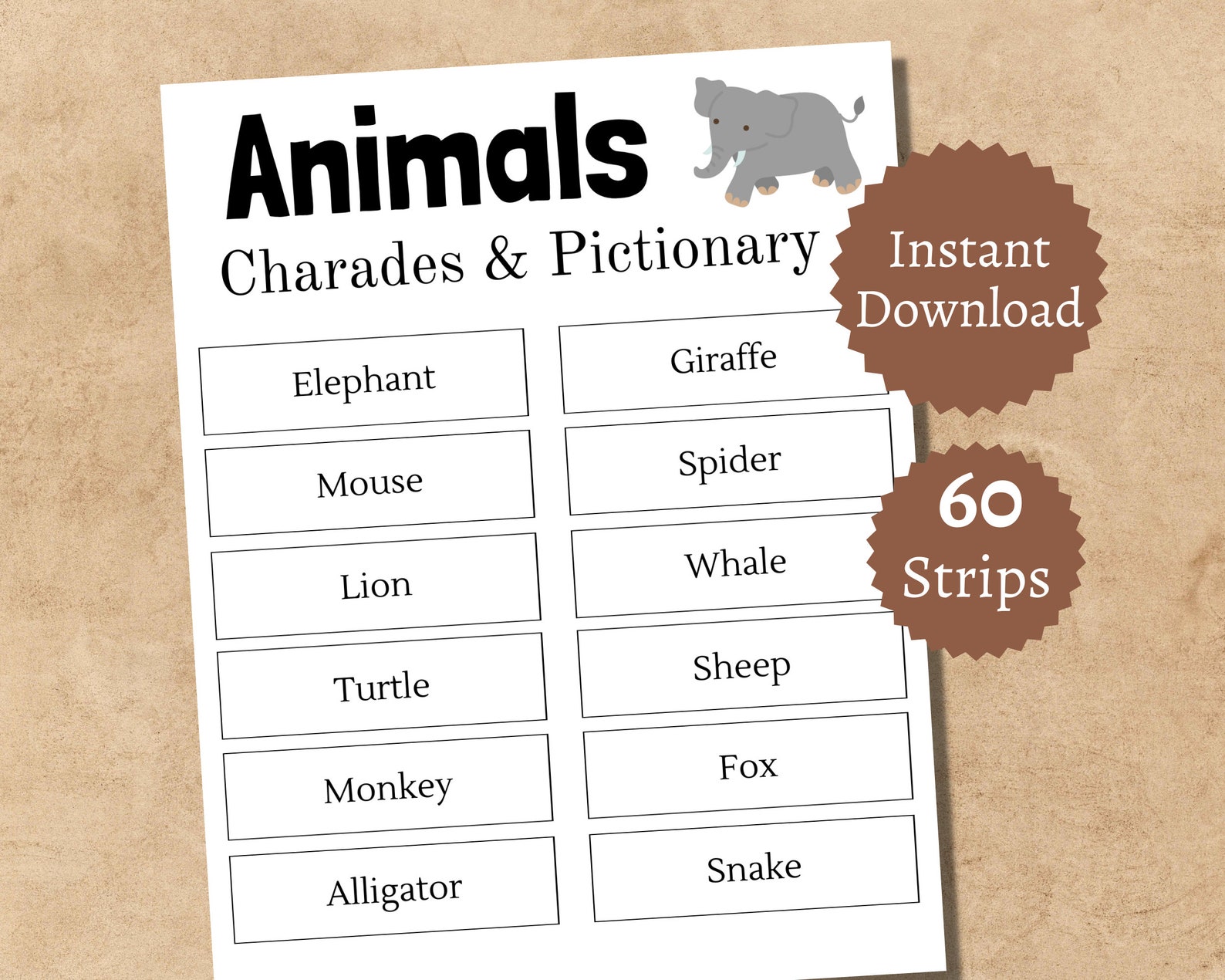 Animal Charades Pictionary Game: Zoo Party Activity (PDF Download) - Etsy