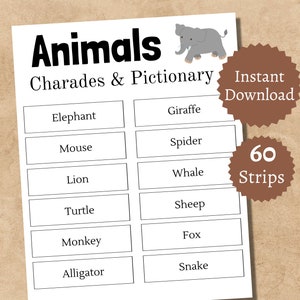 Animal Charades Pictionary Game: Zoo Party Activity (PDF Download) - Etsy