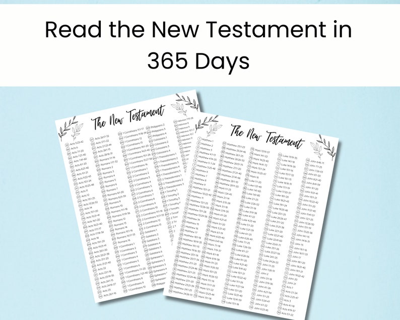 One Year New Testament Reading Chart, 365 Day Bible Reading Tracker ...