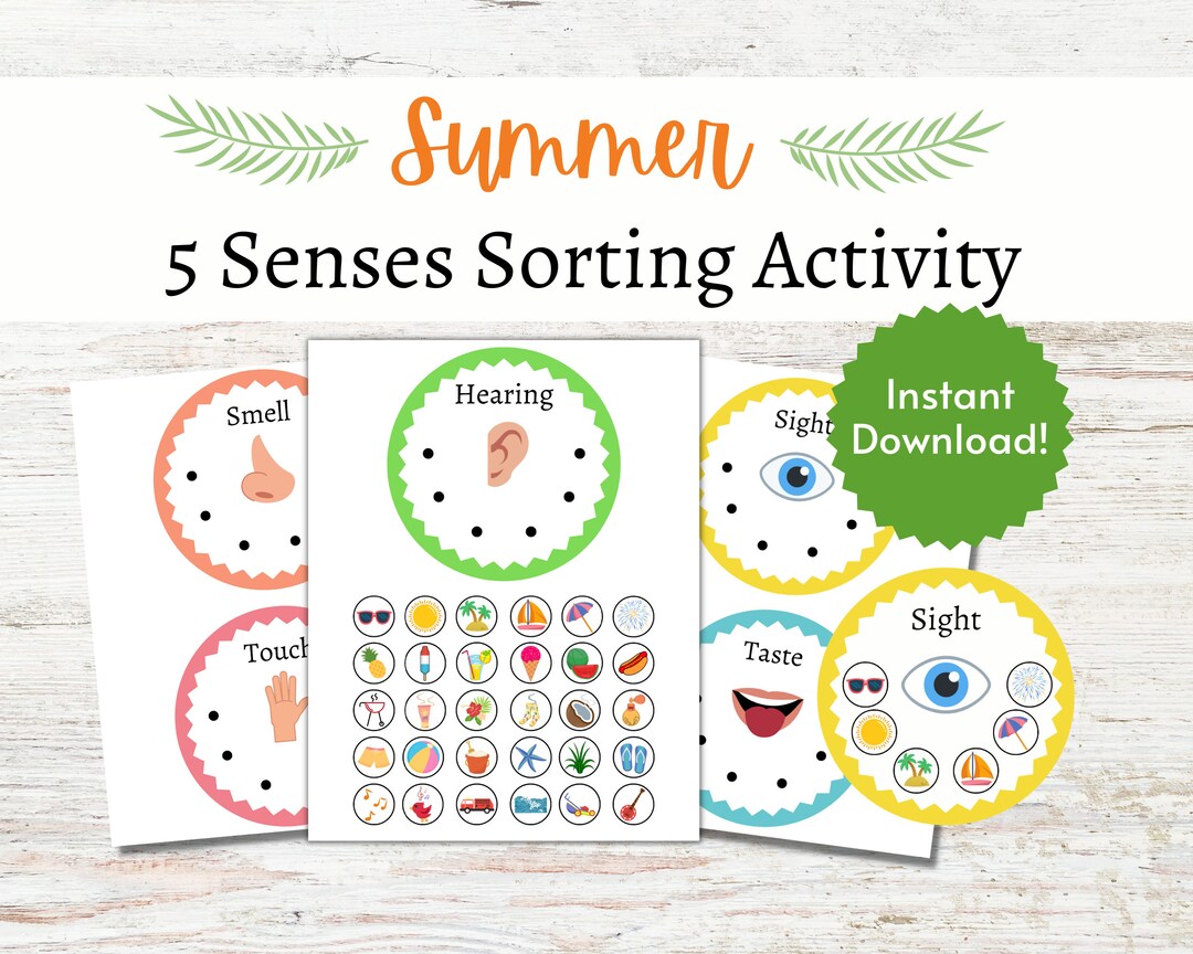 Summer Five Senses Sorting Activity, Printable Preschool Game for ...