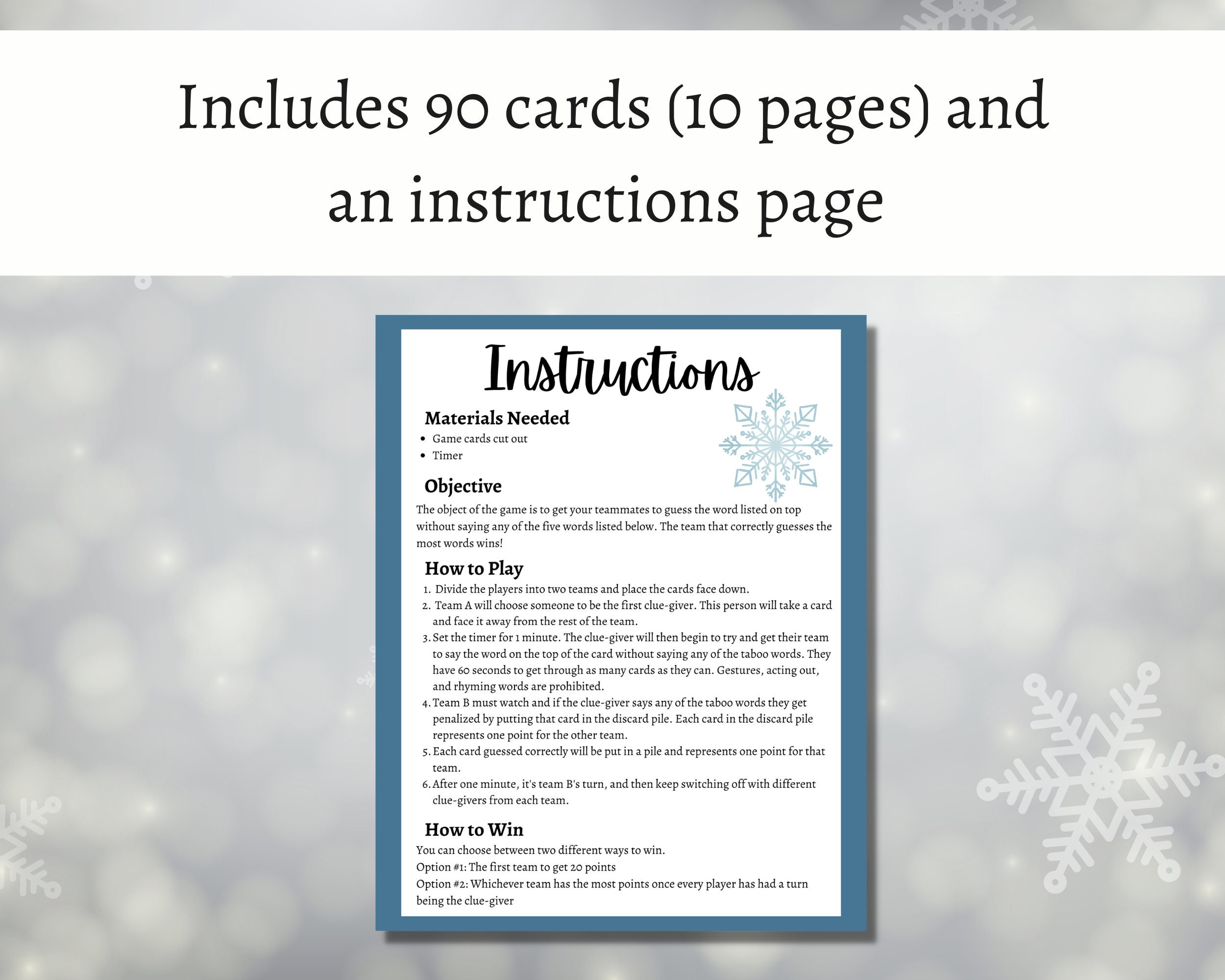 Winter Taboo Game, Printable Winter Party Game for Kids, Teens, and ...