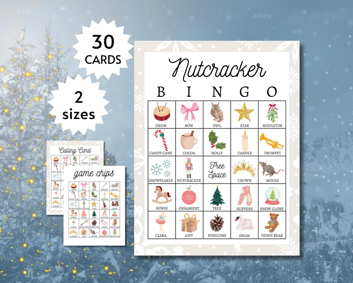 Nutcracker Bingo Cards, Printable Holiday Party Game, Christmas Ballet ...