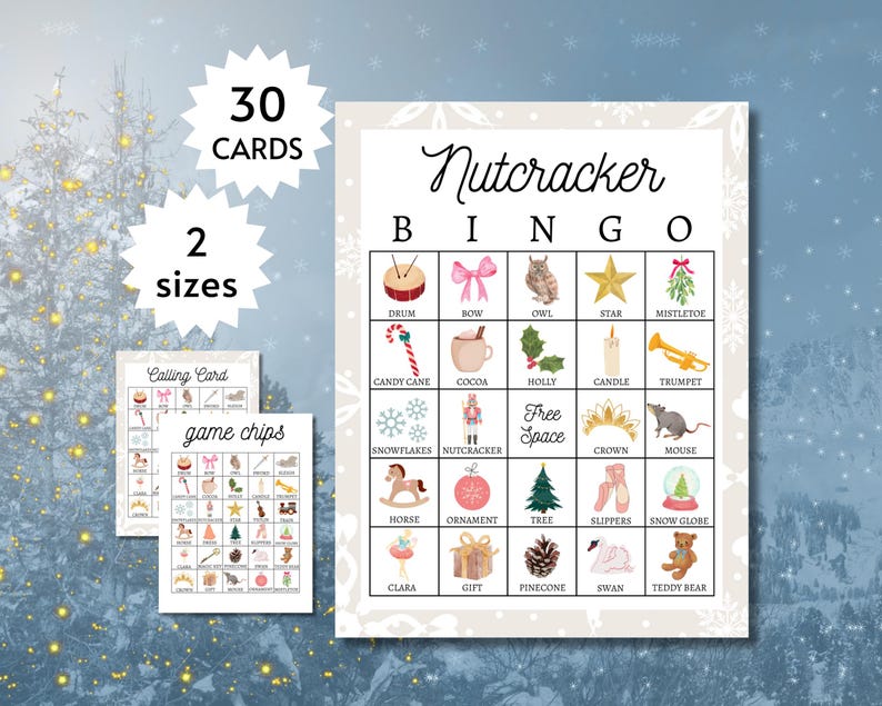 Nutcracker Bingo Cards, Printable Holiday Party Game, Christmas Ballet ...