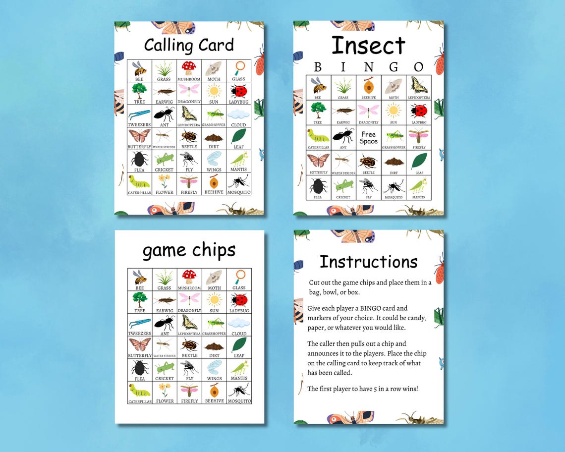 Insect Bingo Cards, Bug-themed Party Game, Printable Insects Learning ...