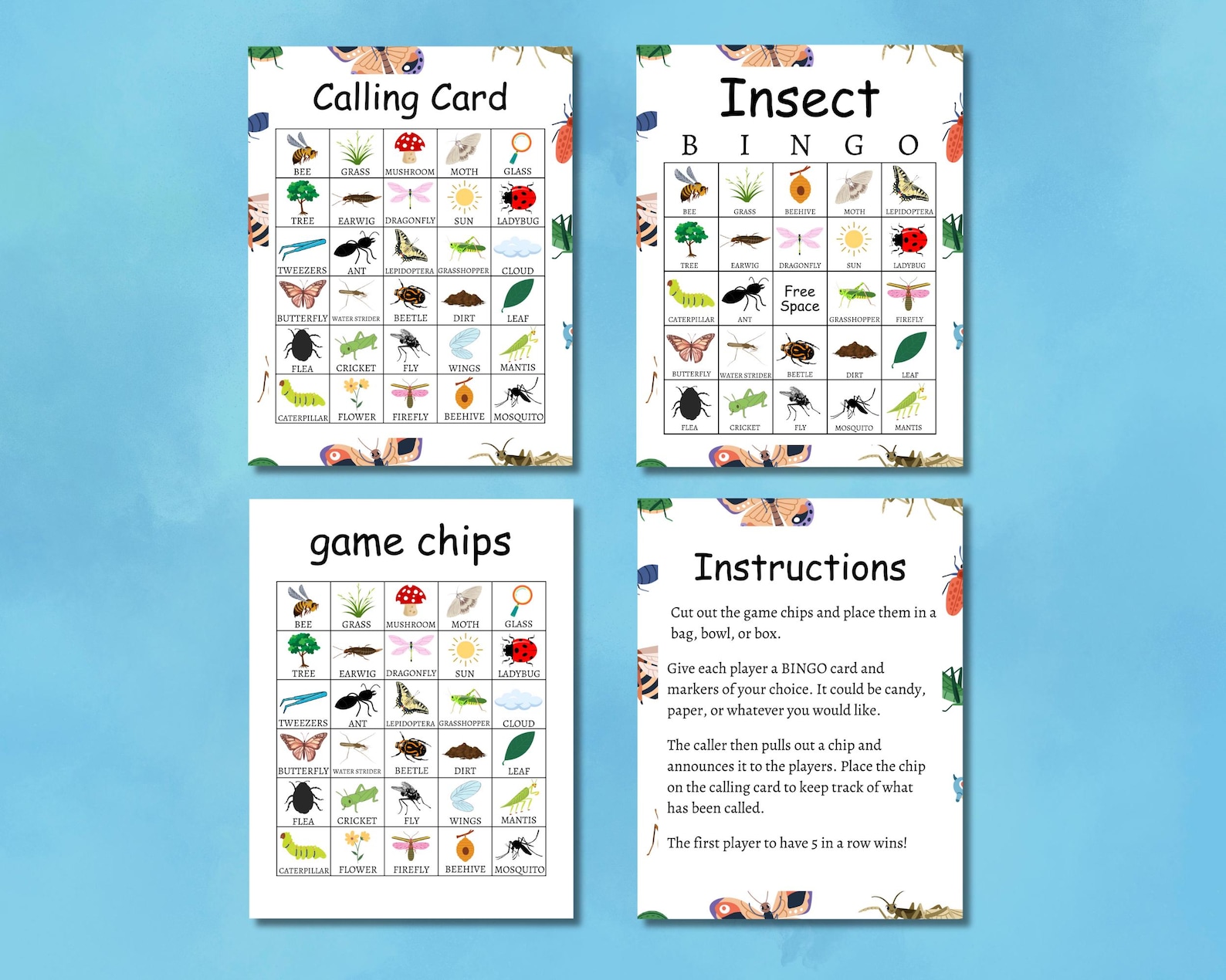 Insect Bingo Cards, Bug-themed Party Game, Printable Insects Learning ...