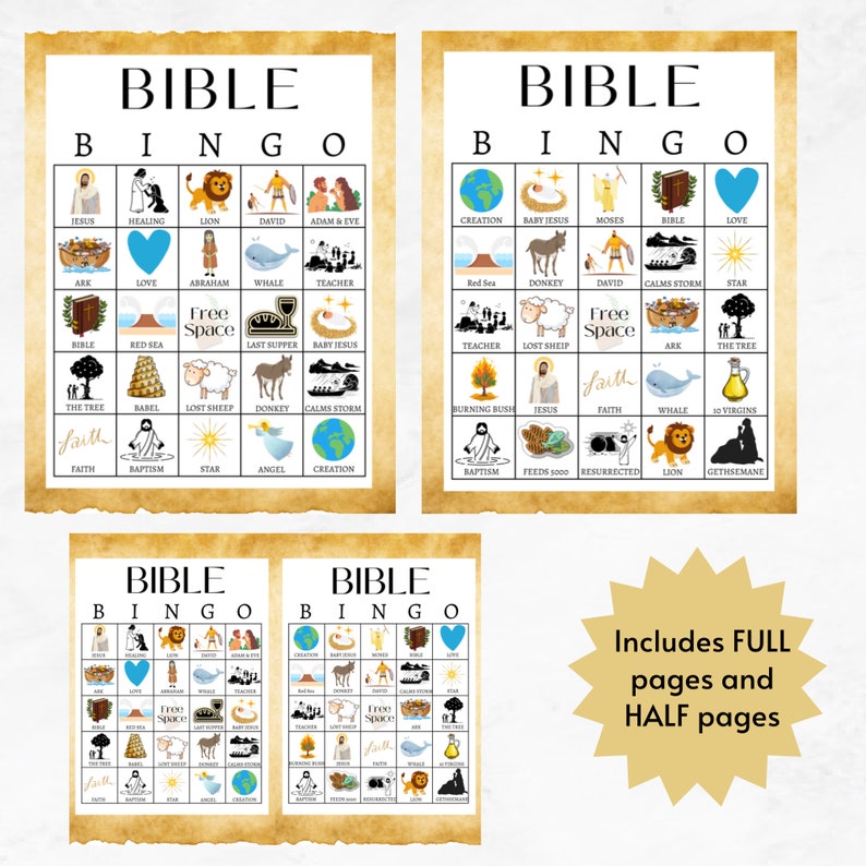 Bible Bingo Cards, Printable Bible Stories Activity for Kids, Christian ...
