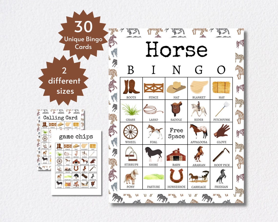 Horse Bingo Cards, Printable Wild West Party Game, Includes Full and ...