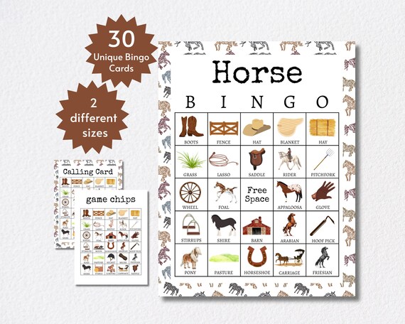 Printable Horse Bingo Cards El Caballo Horse Equestrian Mexican