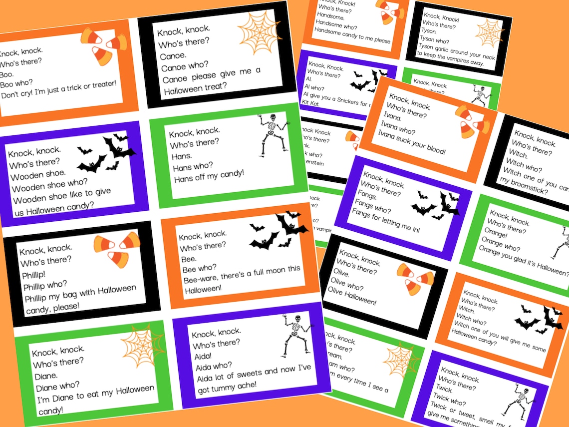 Halloween Knock Knock Joke Cards, Printable Halloween Activity for Kids ...