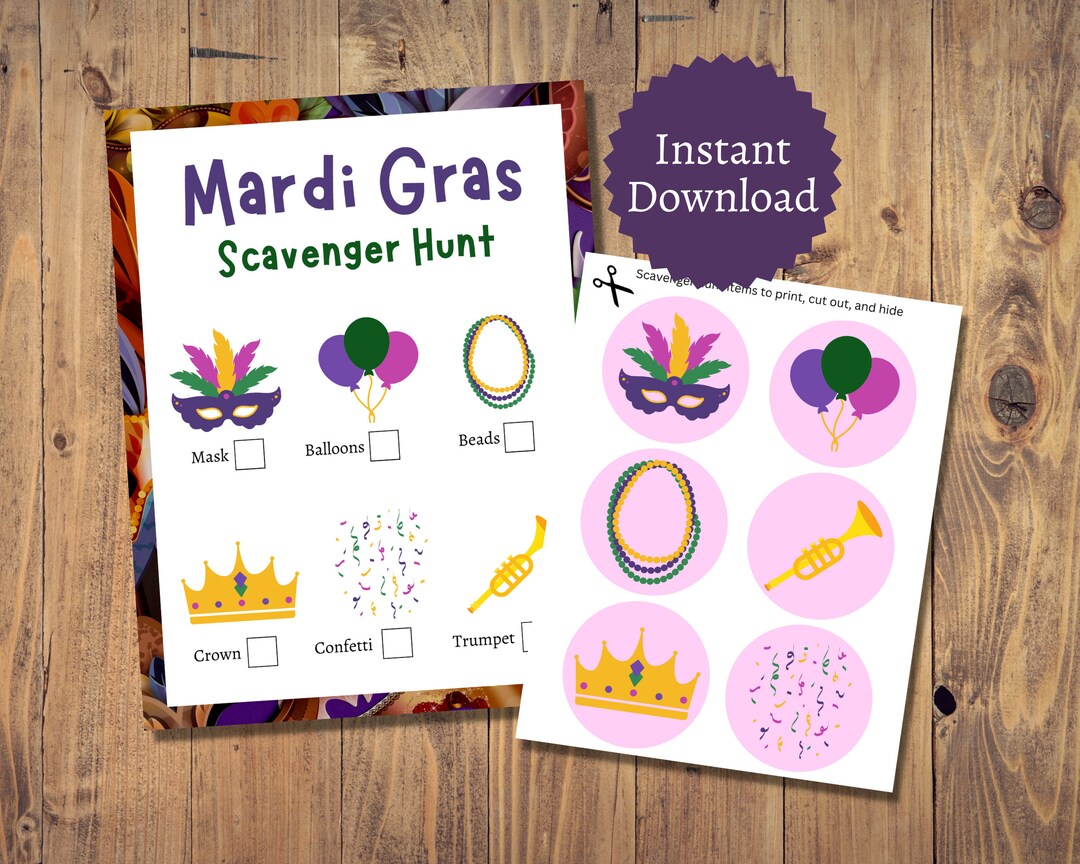 Mardi Gras Scavenger Hunt for Kids, Printable Mardi Gras Party Game for ...