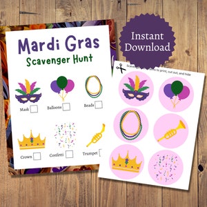Mardi Gras Scavenger Hunt for Kids, Printable Mardi Gras Party Game for ...