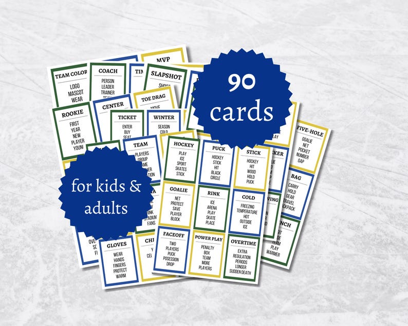 Hockey Card Game, Printable Hockey Party Game for Kids, Teens, and ...