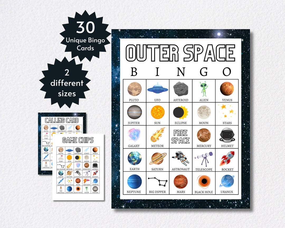 Outer Space Bingo Cards, Solar System Party Game, Printable Planet ...