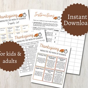 Thanksgiving Minute to Win It Games, Printable Thanksgiving Party Game ...