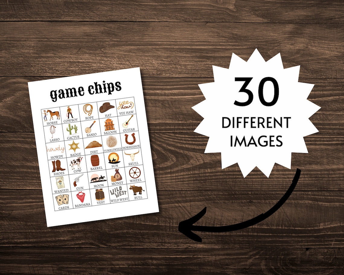 Cowboy Bingo Cards, Printable Wild West Party Game for Kids, Teens, and ...