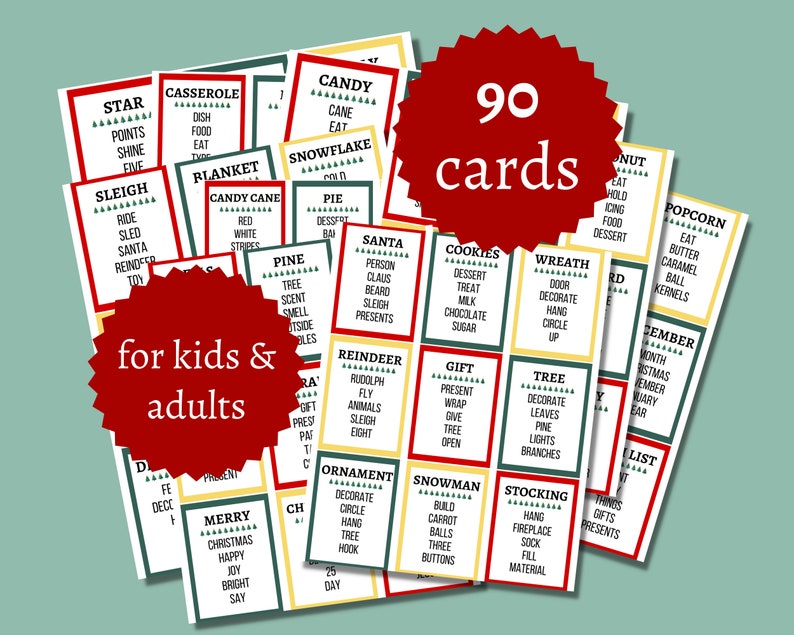 Christmas Taboo Party Game, Printable Holiday Card Game for Kids, Teens ...