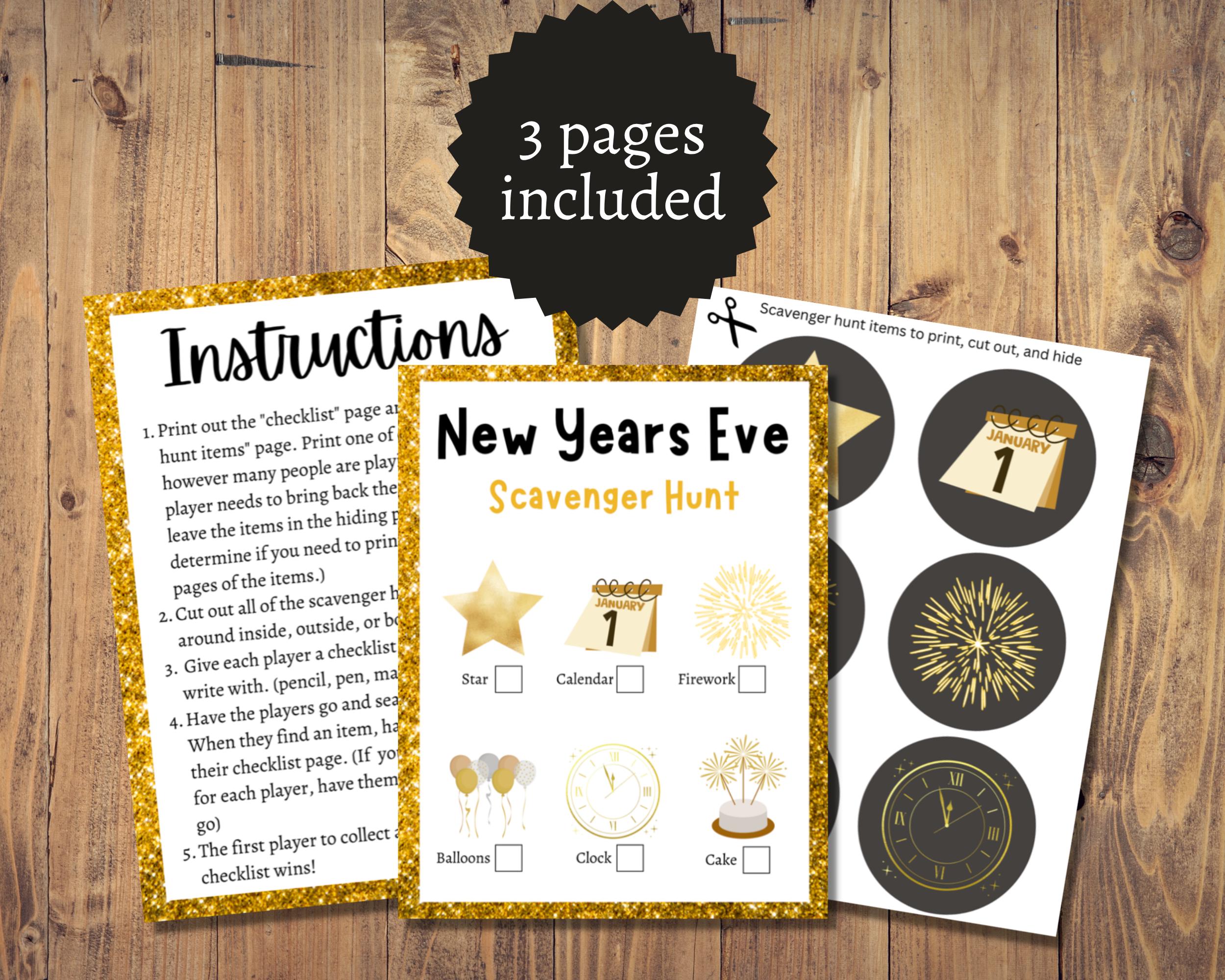 New Year's Eve Scavenger Hunt for Kids, Printable New Year Party Game ...