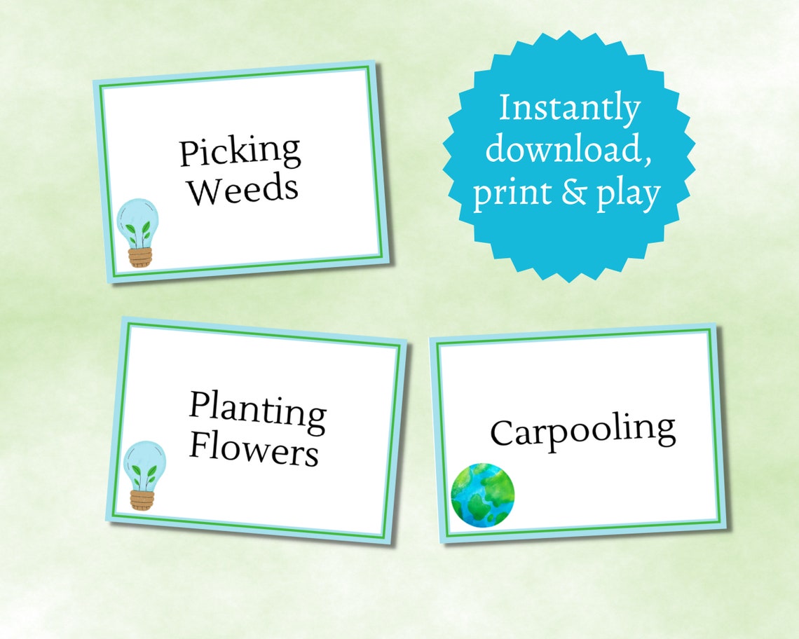 Earth Day Charades and Pictionary Cards, Printable Earth Day Party ...