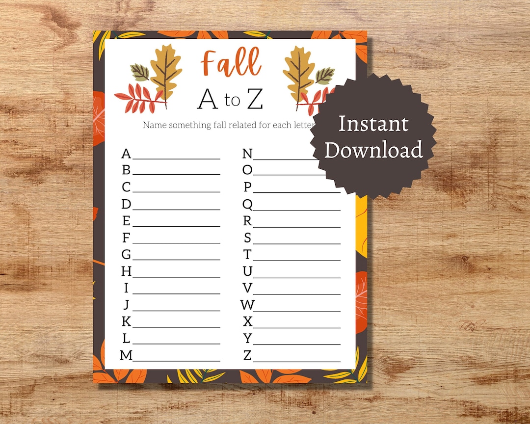 Fall A-Z Race Game, Printable Autumn Party Game, Thanksgiving Trivia ...