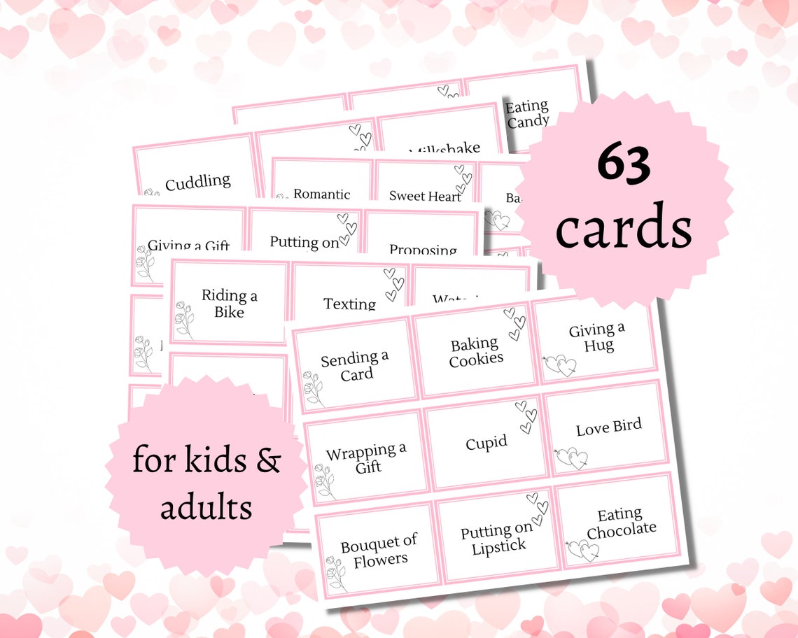 Valentine's Day Pictionary Cards, Printable Valentine's Charades ...